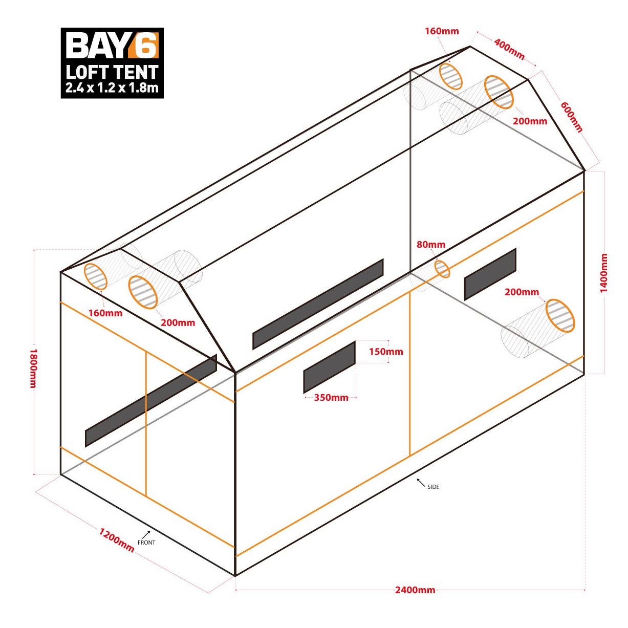 BAY6 XXL 2.4m x 1.2m Loft Tent - Grow Tent Kit | GroWell